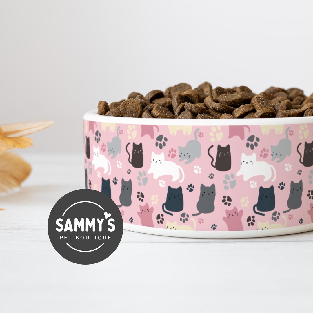 Pink Cat Bowl, Ceramic Cat Bowl, Cute Cat Bowl, Cat Bowl, Custom Cat ...