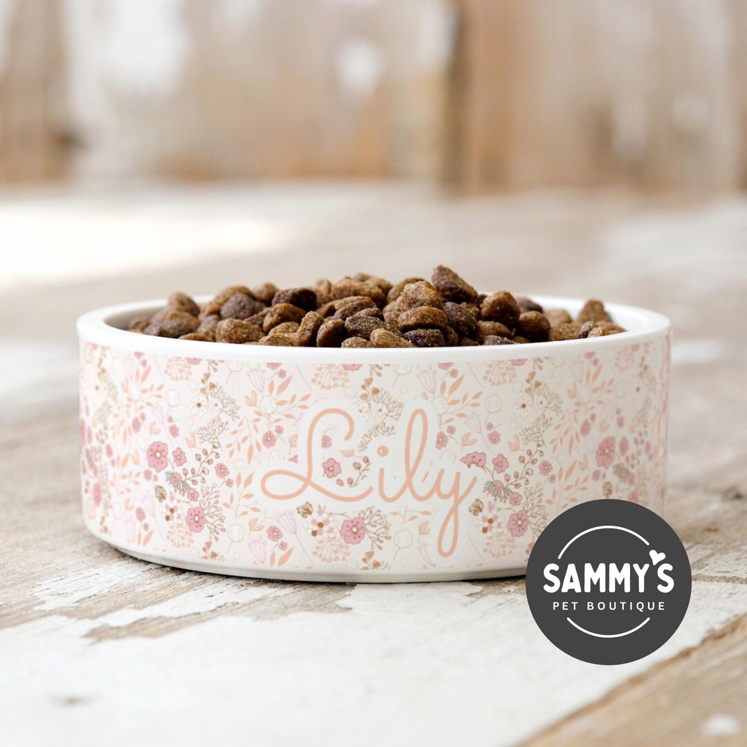 Floral Dog Bowl, Cute Ceramic Dog Bowl, Pink Dog Bowl, Cute Dog Bowl ...
