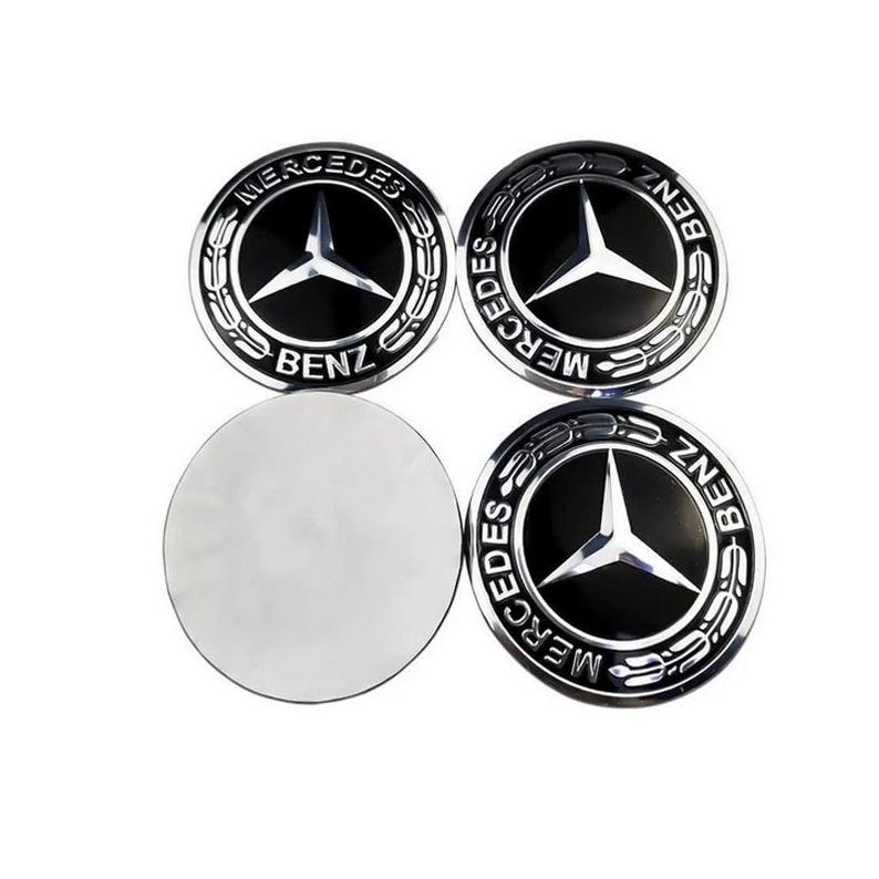4 Mercedes-benz Wheel Center Cap Stickers Black & Silver 52 / 56 / 65 ...