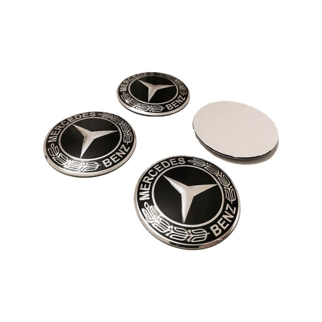 4 Mercedes-benz Wheel Center Cap Stickers Black & Silver 52 / 56 / 65 ...