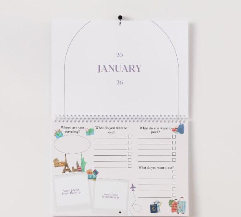 Travel Calendar 2026 – Purple Digital Wall + Free Travel Planner PDF - Etsy