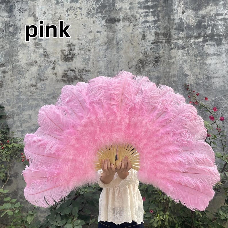 Large Handmade Ostrich Feather Fan, Showgirl Dance Prop, Customizable ...