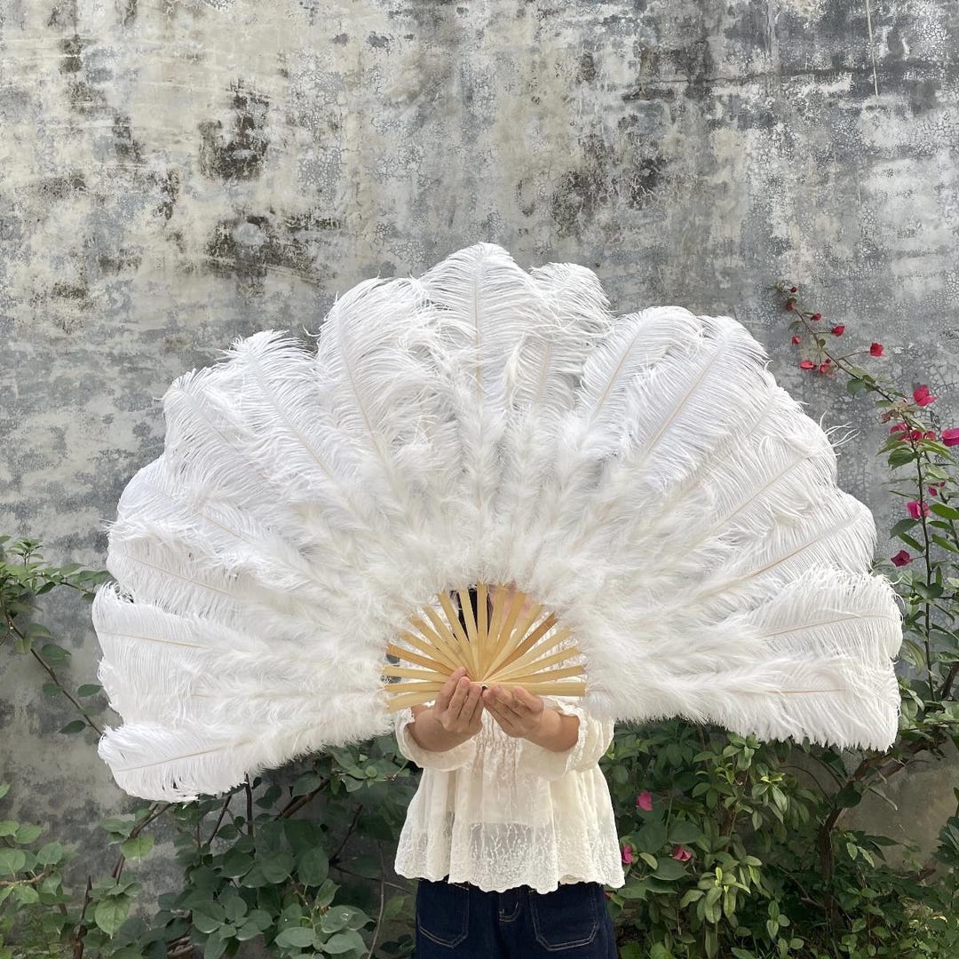 Large Ostrich Feather Fan,big Hand Fan,showgirl Fan, Dance Fan ...