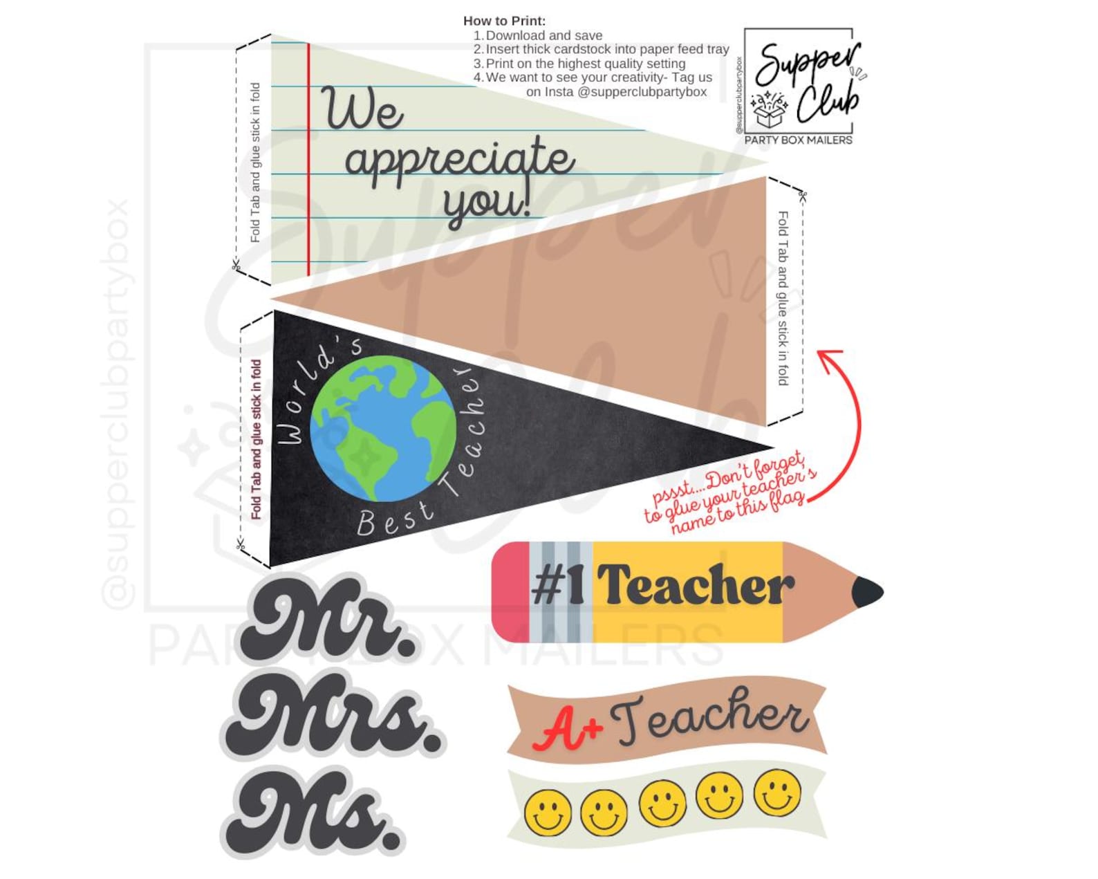 Teacher Appreciation Week Flags Instant Download, Teacher Week Gift ...