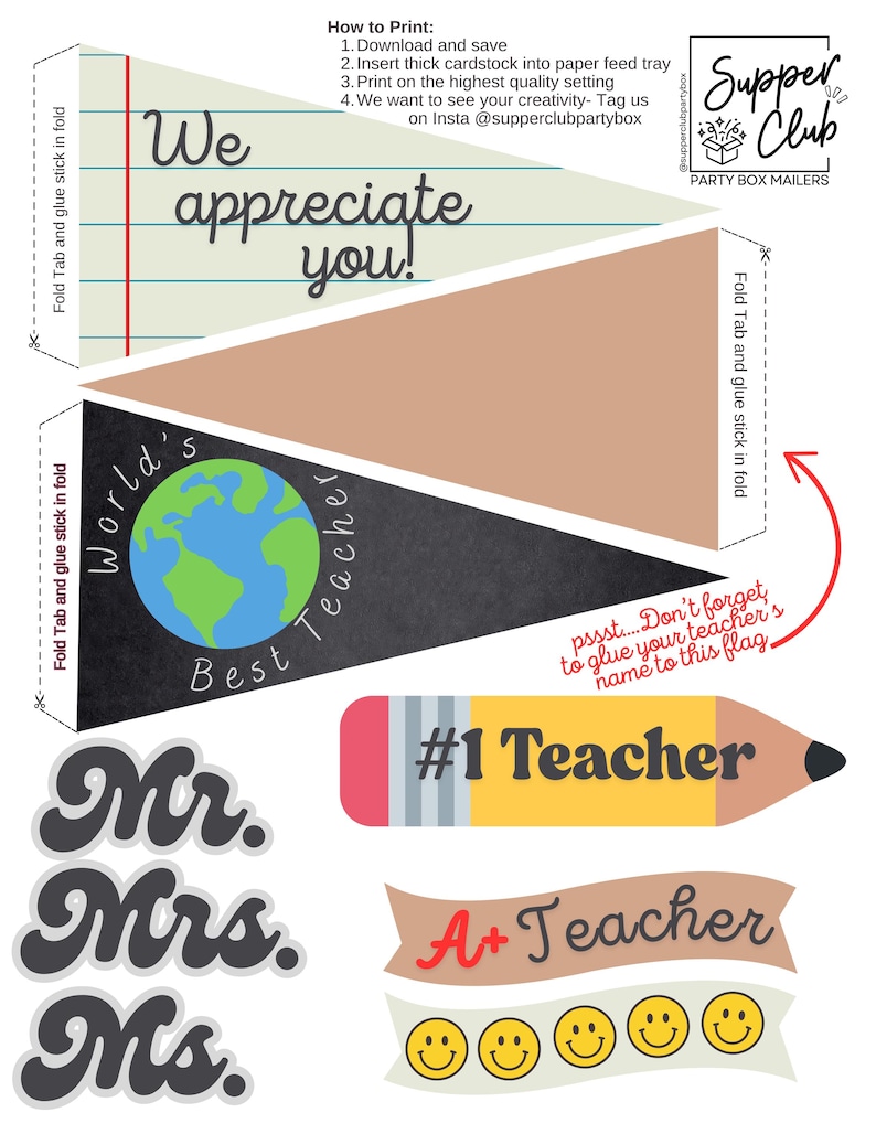 Teacher Appreciation Week Flags Instant Download, Teacher Week Gift ...