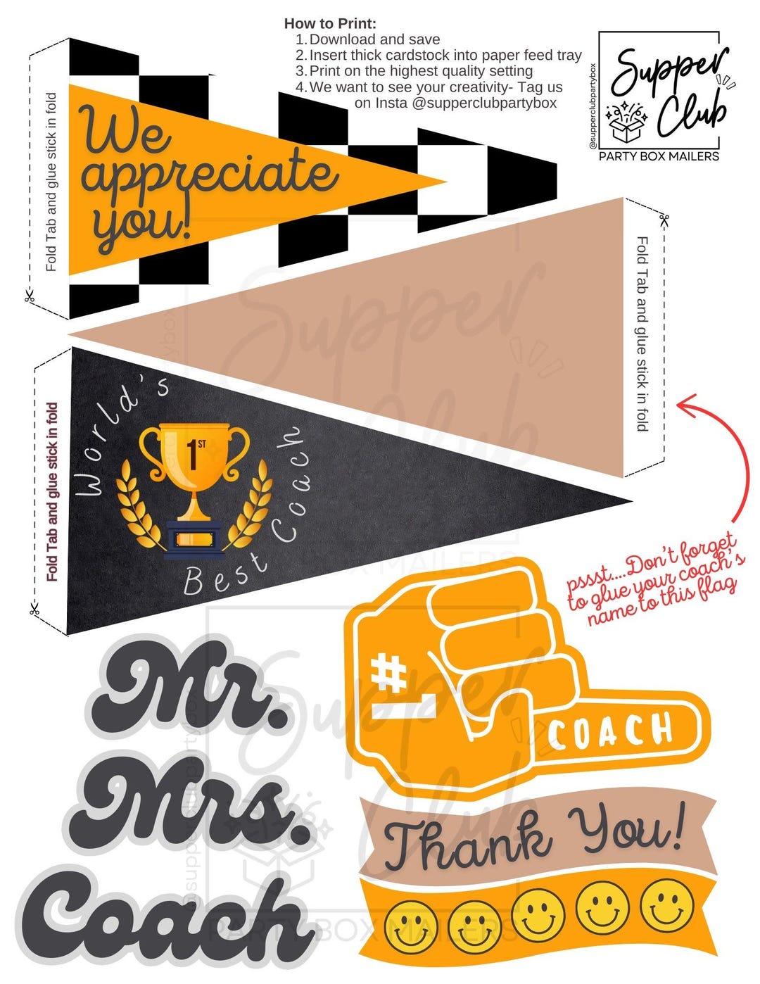 Coach Appreciation Flags Instant Download, Sports Banquet Gift ...