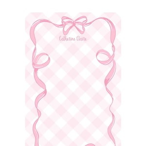 Personalized Notepads - COQUETTE BOW - Pink Gingham - Set of 2 ...