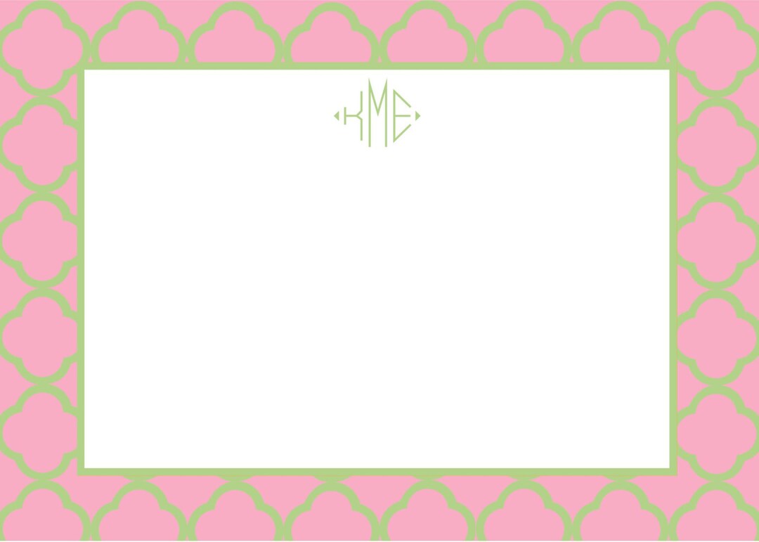 Pink and Green Quatrefoil Notecard Stationery or Invitation Set - Etsy