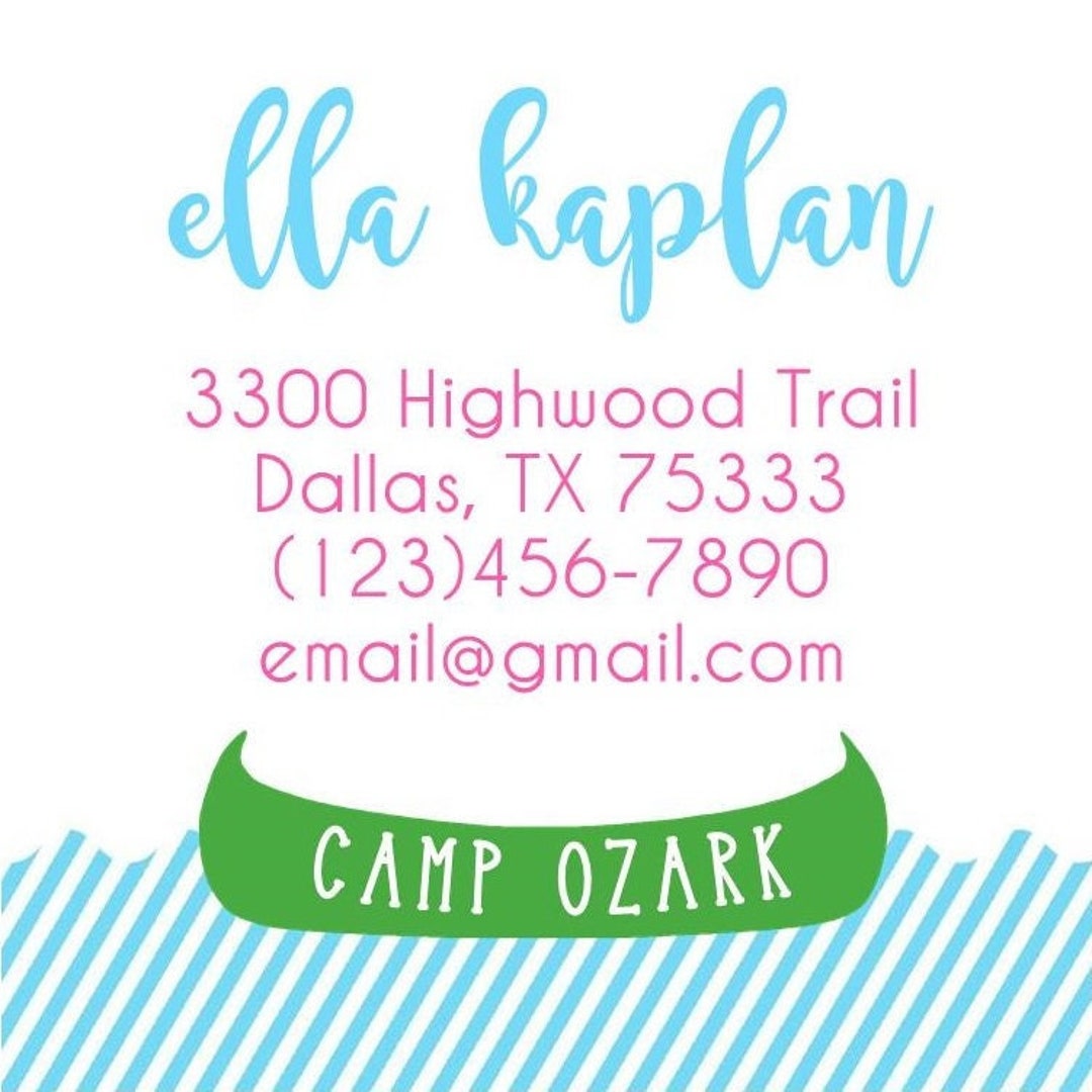 Camp Bunkmate Card, Address Sticker, Calling Card - CANOE - Any Camp ...