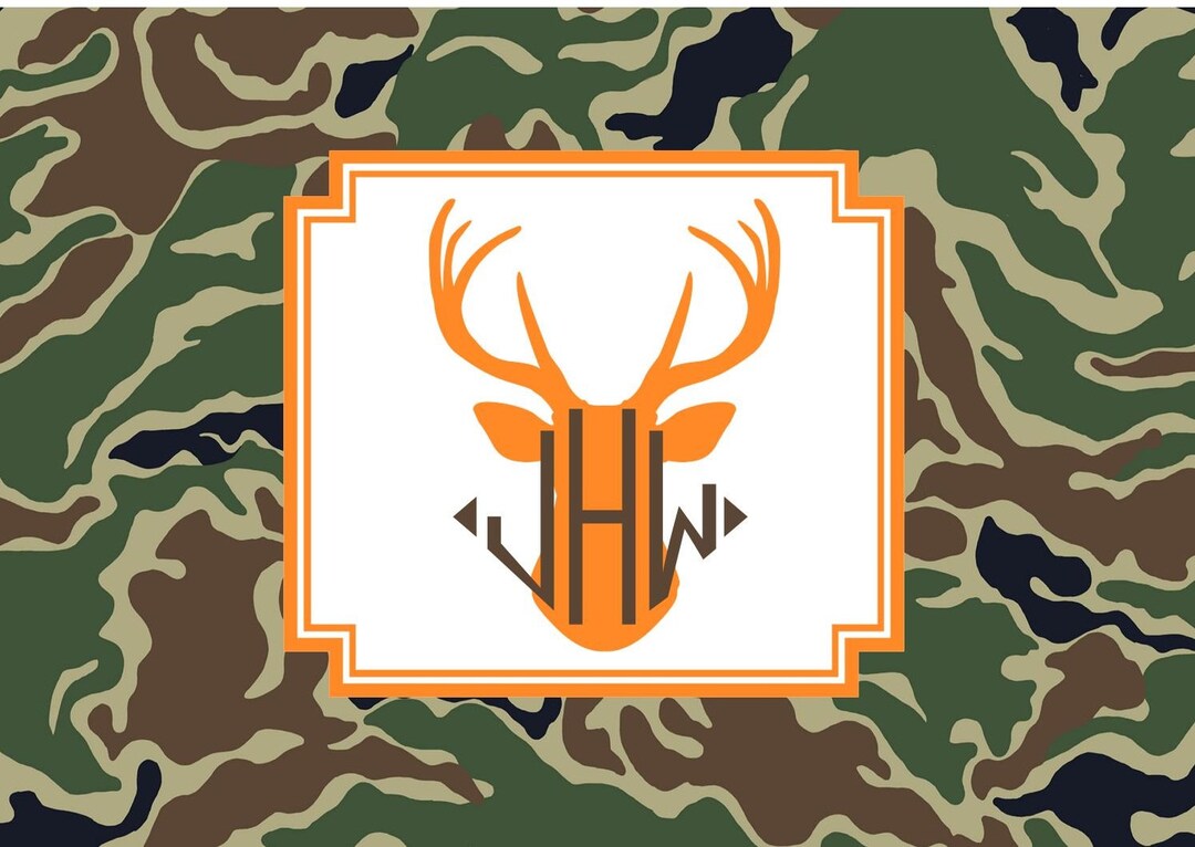 Deer and Camouflage Folded Notecard Set With Monogram - Etsy