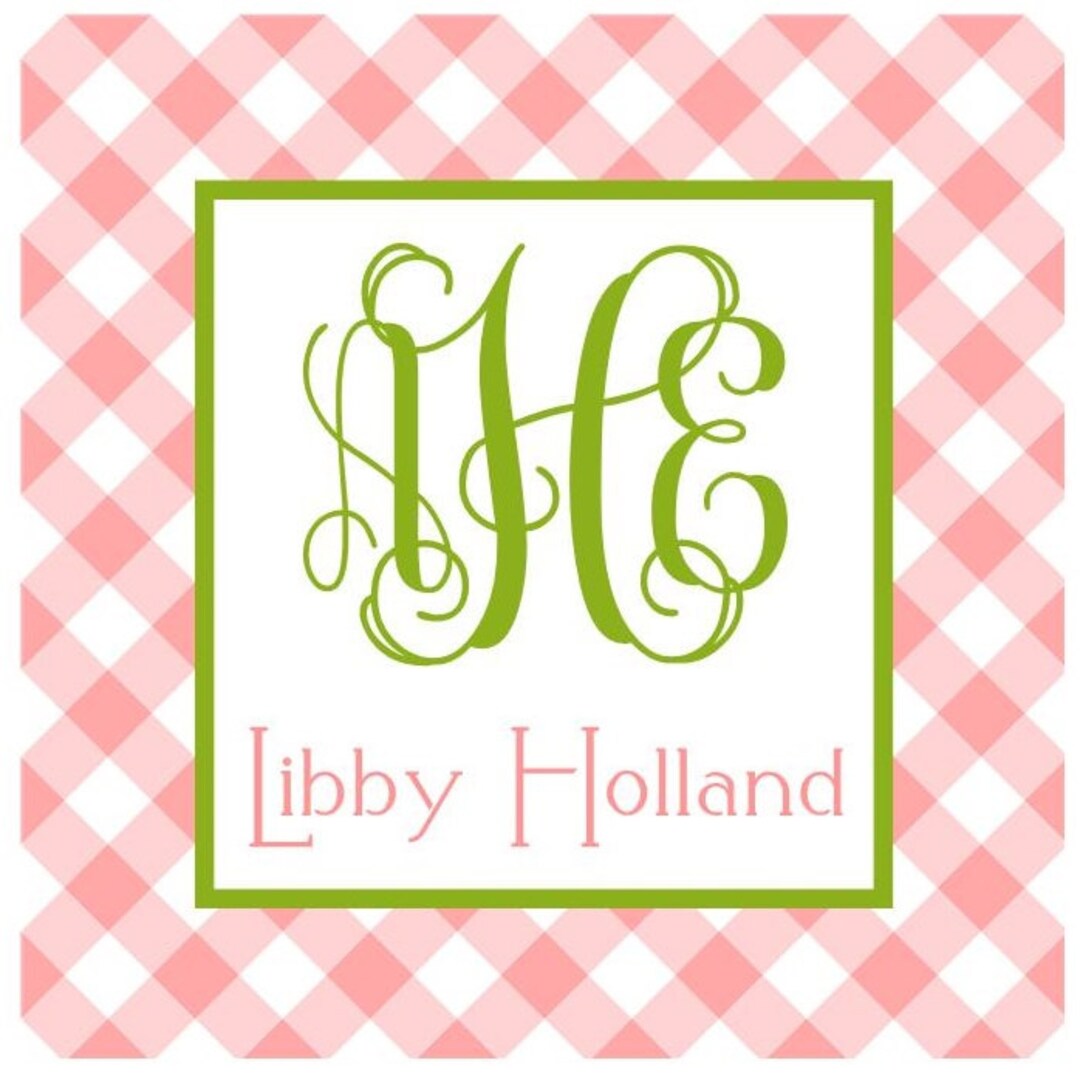 Pink Gingham Sticker, Enclosure Card, Book Plate, or Address Label Set ...
