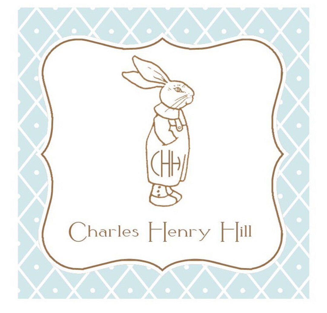 Monogrammed Bunny Rabbit Sticker, Enclosure Card, Book Plate or Address ...