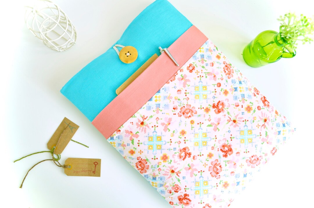 Handmade Tablet and Ereader, Kindle, iPad Sleeve: Turquoise & Floral ...