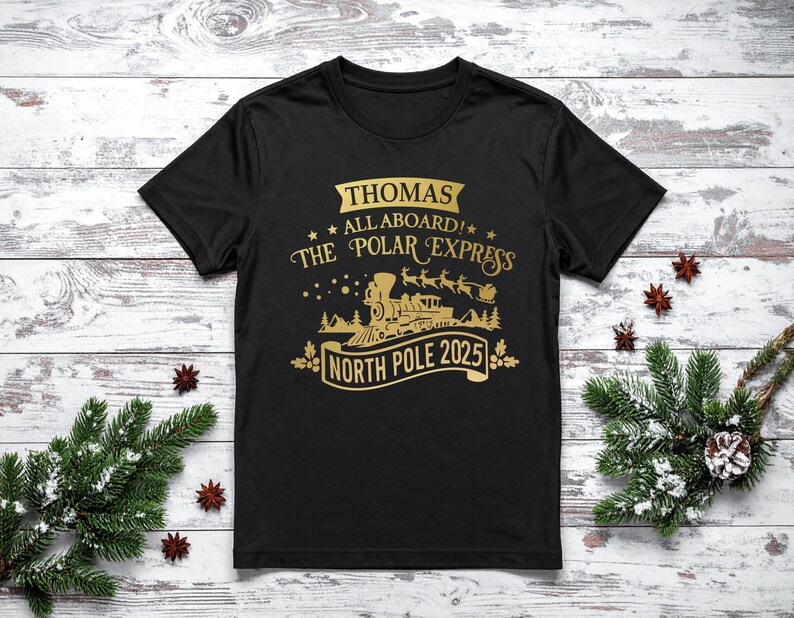All Aboard Steam Train North Pole Express Personalised T-shirts & Baby ...