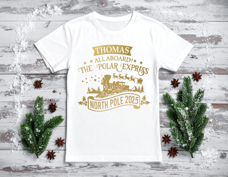 All Aboard Steam Train North Pole Express Personalised T-shirts & Baby ...