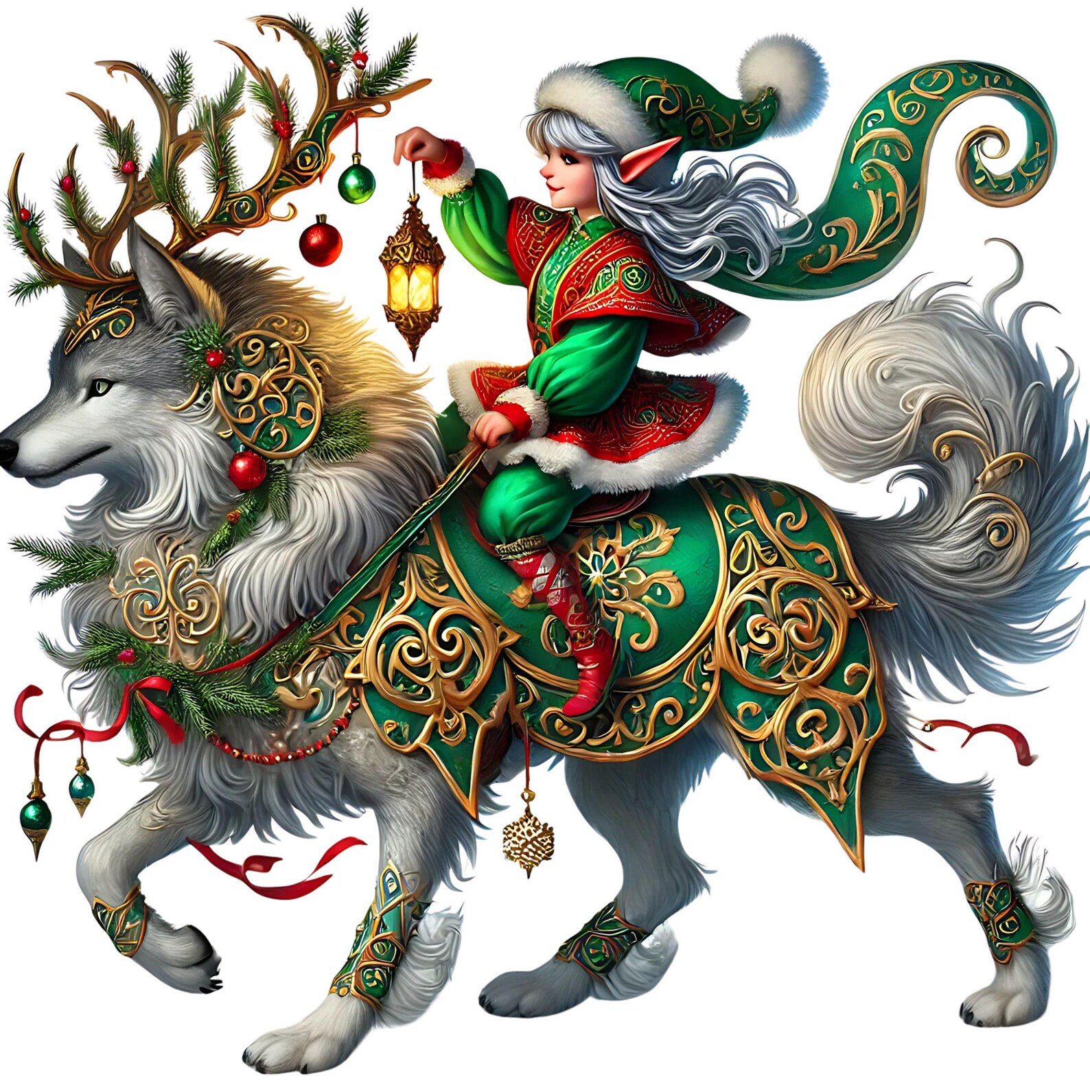 10 PNG Christmas Elf Girl With Wolf Clipart, 12 Festive Holiday Art ...