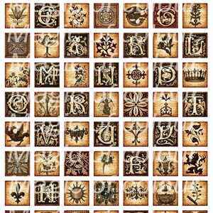 Digital Collage of Medieval Letter Images 63 1x1 Inch Square - Etsy