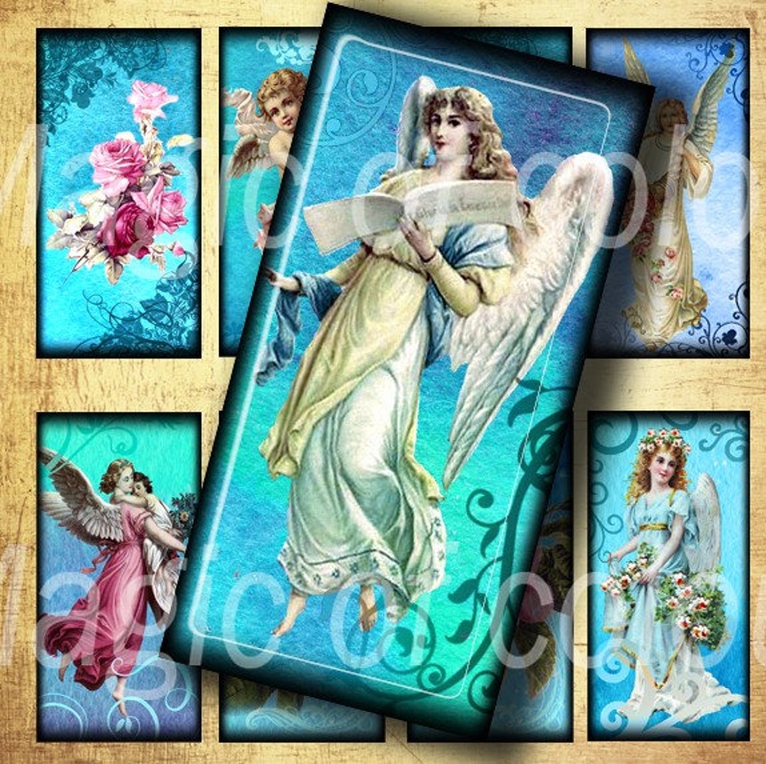 Digital Collage of Vintage Angels Images - 20 1x2 Inch JPG Images ...
