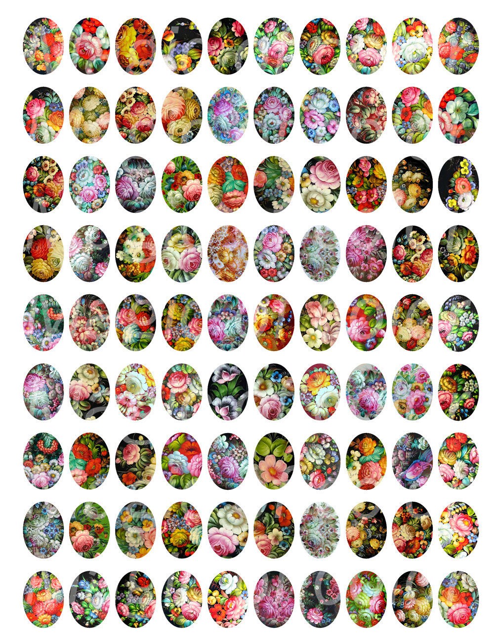Vintage Russian Style Flowers 90 18x25 Mm Oval JPG Images Digital ...