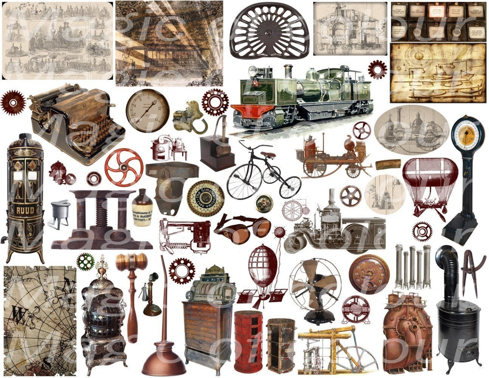 Digital Collage of Steampunk Illustration 50 JPG Images Digital Collage ...