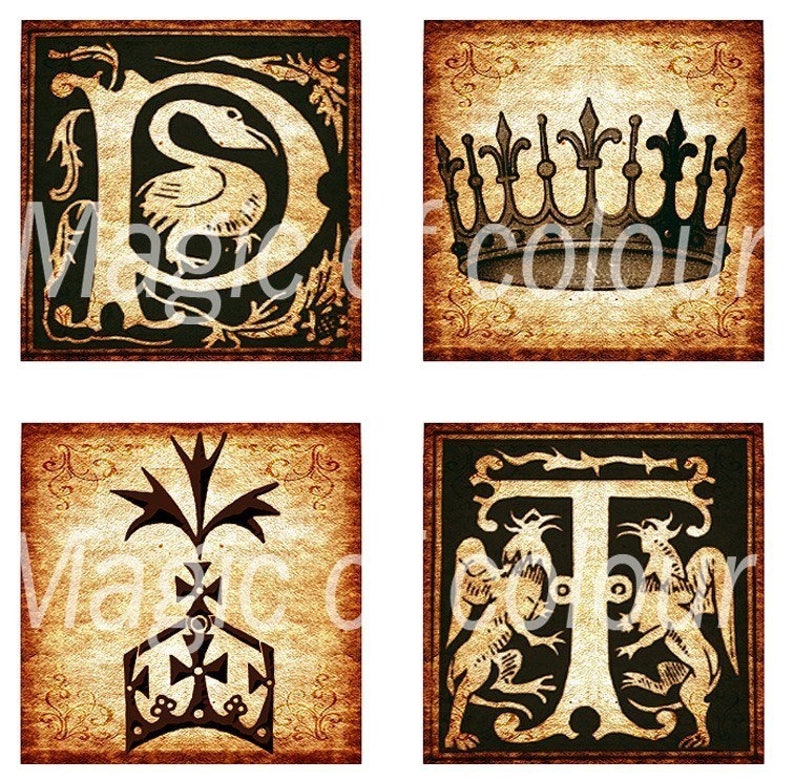 Digital Collage of Medieval Letter Images 63 1x1 Inch Square - Etsy