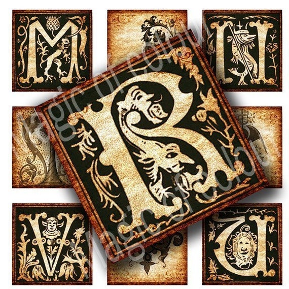 Digital Collage of Medieval Letter Images 63 1x1 Inch Square - Etsy