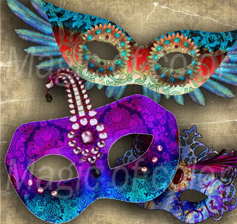 Digital Collage of Venetian Masks 5 JPG Images Digital Collage Sheet - Etsy