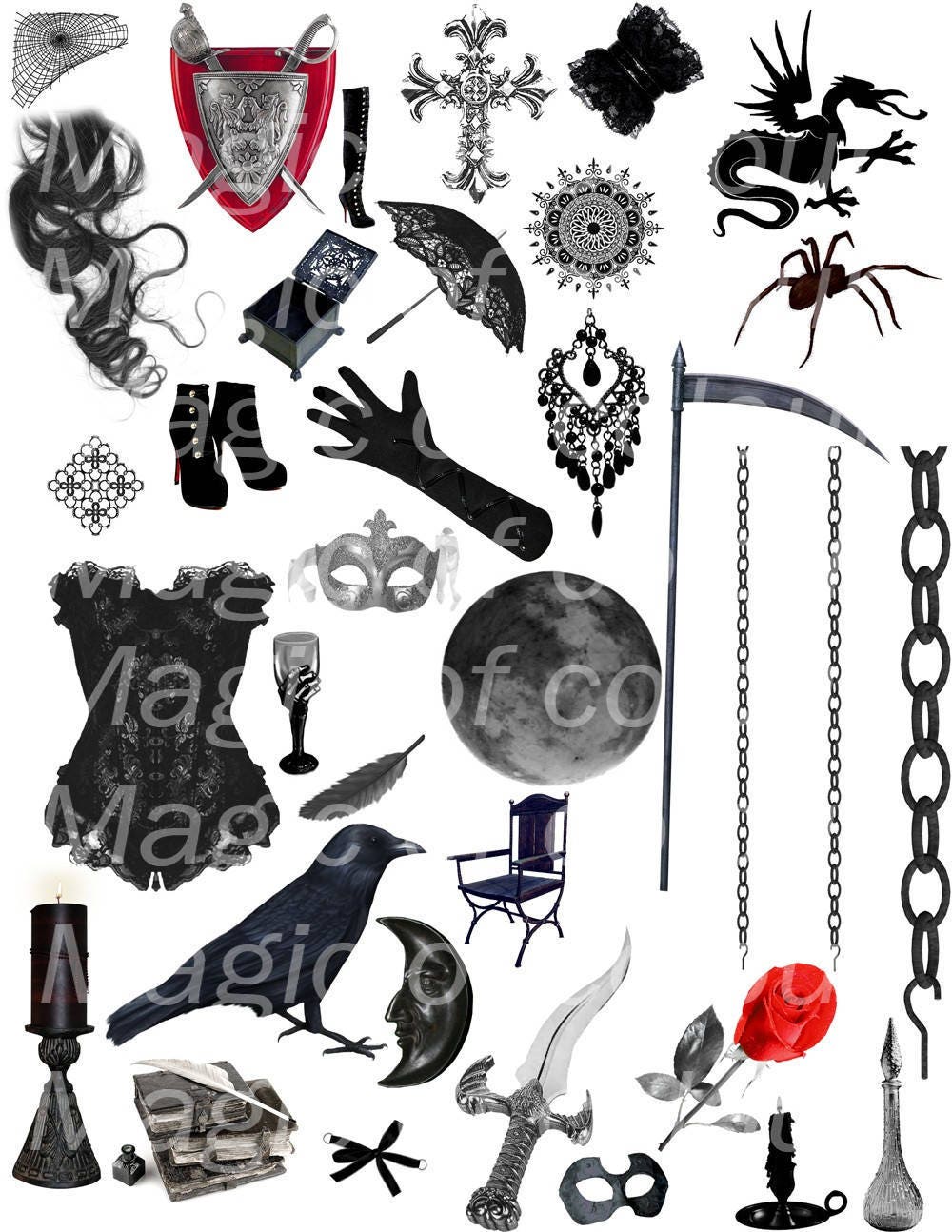 Digital Collage of Gothic Illustration 35 JPG Images Digital Collage ...