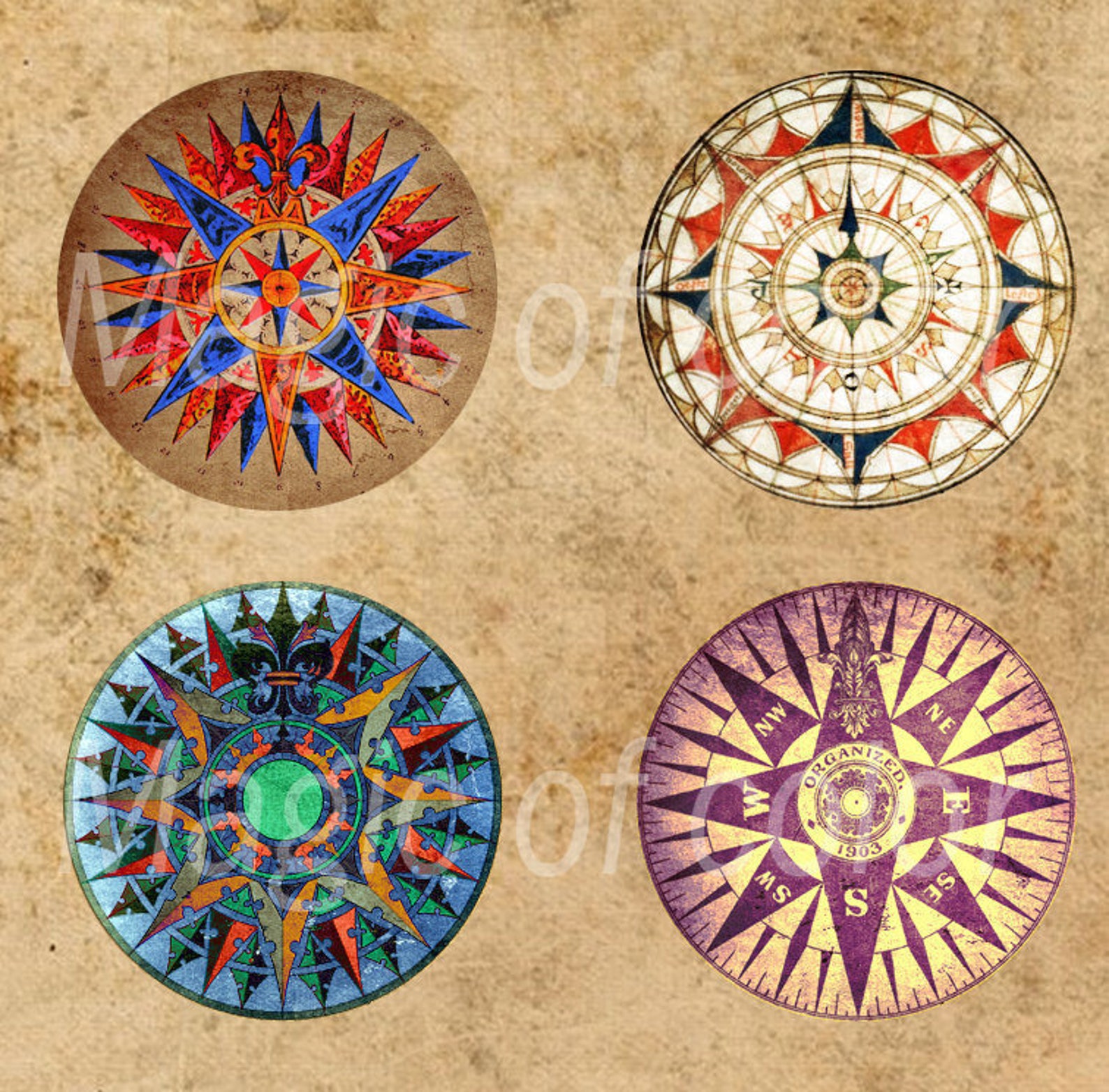 Compass Rose 63 1 Inch Circle JPG Images Digital Collage - Etsy