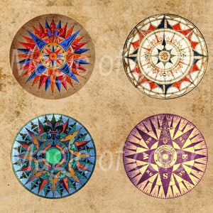 Compass Rose 63 1 Inch Circle JPG Images Digital Collage - Etsy