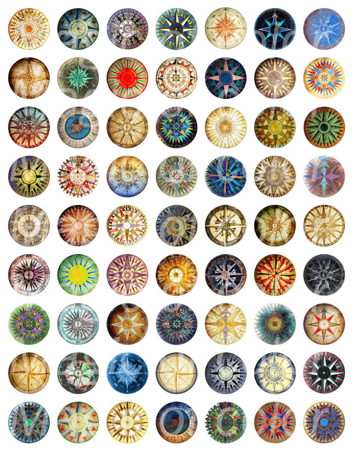Compass Rose 63 1 Inch Circle JPG Images Digital Collage - Etsy