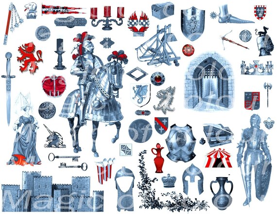 Collage digital de la Edad Media Knight Illustration Clip | Etsy México