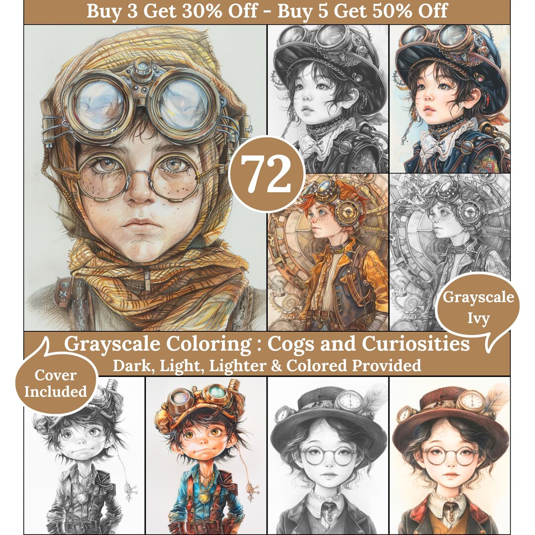 Cogs and Curiosities, 72 Coloring Pages for Adults, Stress Relief ...