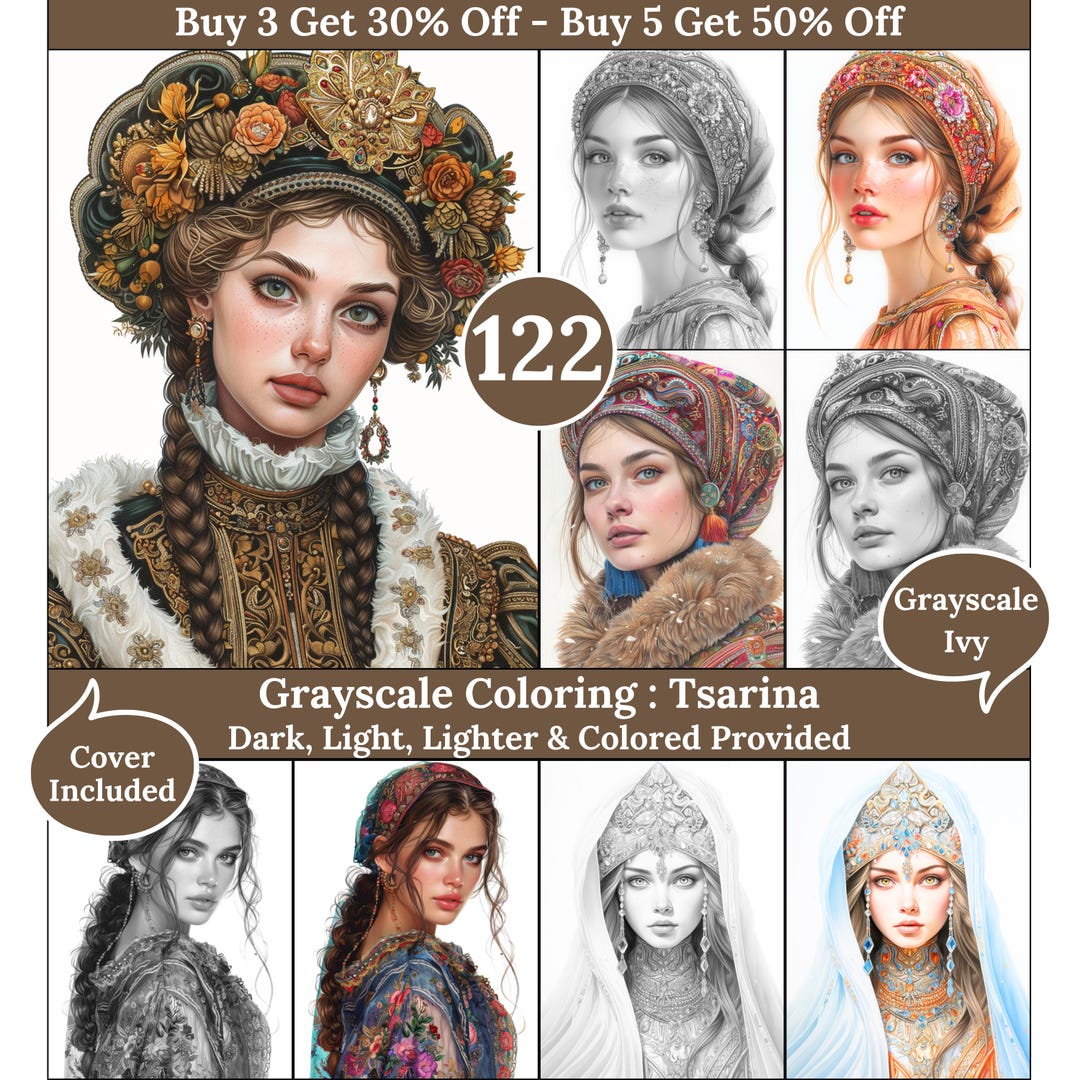 Tsarina, 122 Grayscale Coloring Pages, Vintage Princess, Printable ...