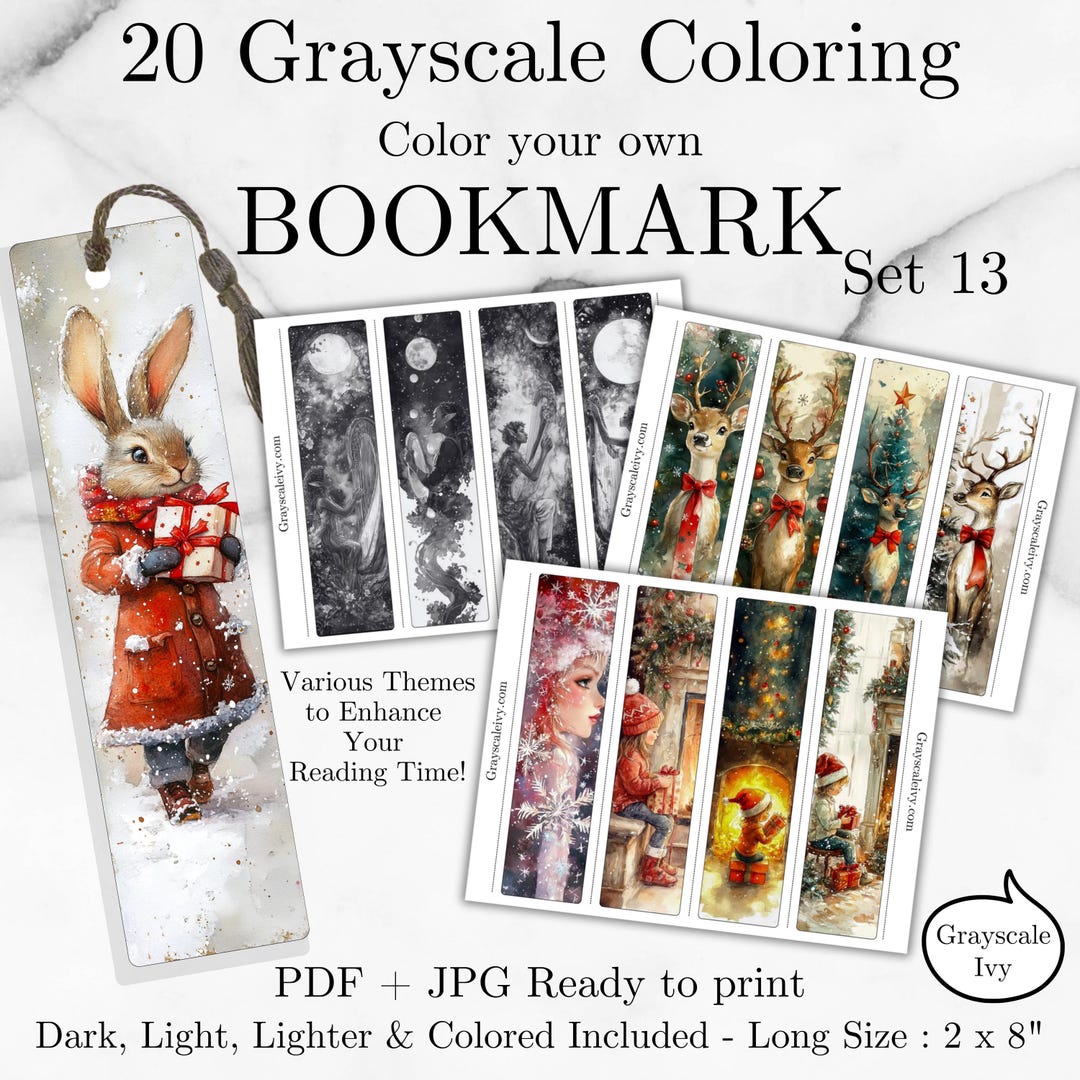 Color Your Own Bookmark Set 13, 20 Grayscale Coloring, PDF and JPG ...