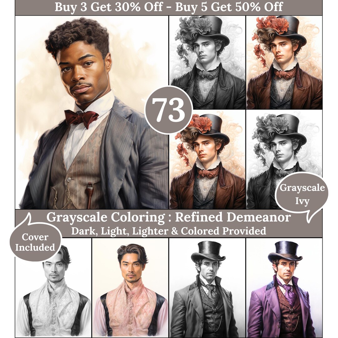 Refined Demeanor, 73 Coloring Pages, Stress Relief, Grayscale Drawings ...