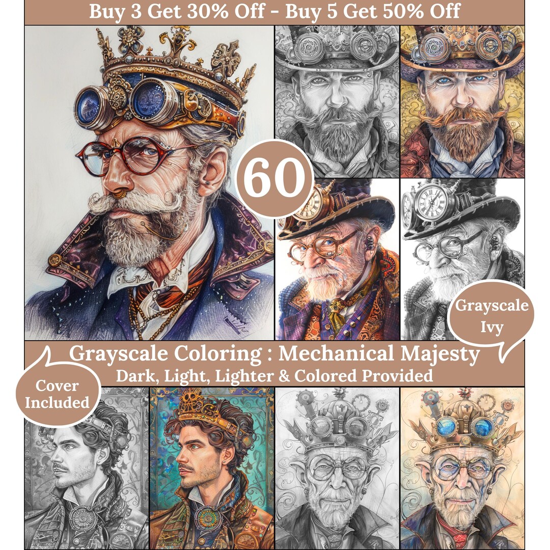Mechanical Majesty, 60 Coloring Pages for Adults, Stress Relief ...