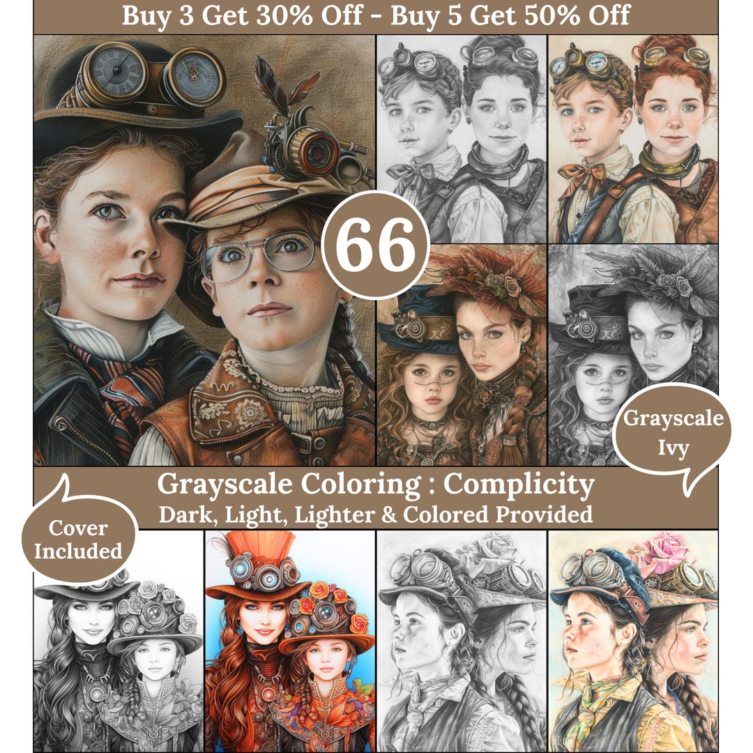 Complicity, 66 Coloring Pages, Stress Relief, Grayscale Drawings, Dark ...