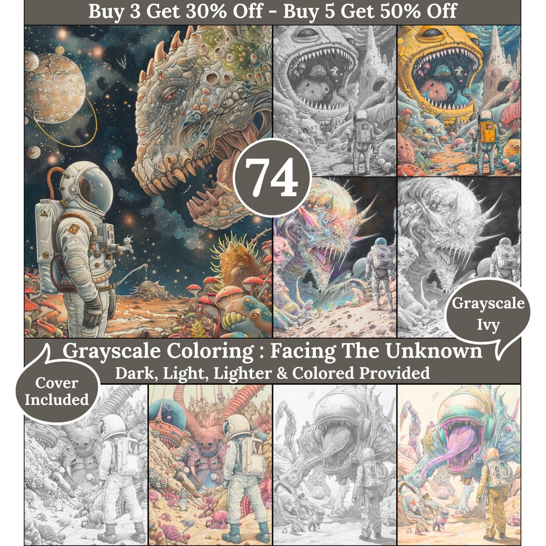 Facing the Unknown, 74 Coloring Pages, Stress Relief, Grayscale ...
