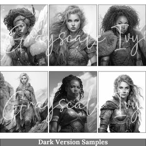 Valkyries Printable Coloring Book: 128 Grayscale Pages, Dark, Light ...