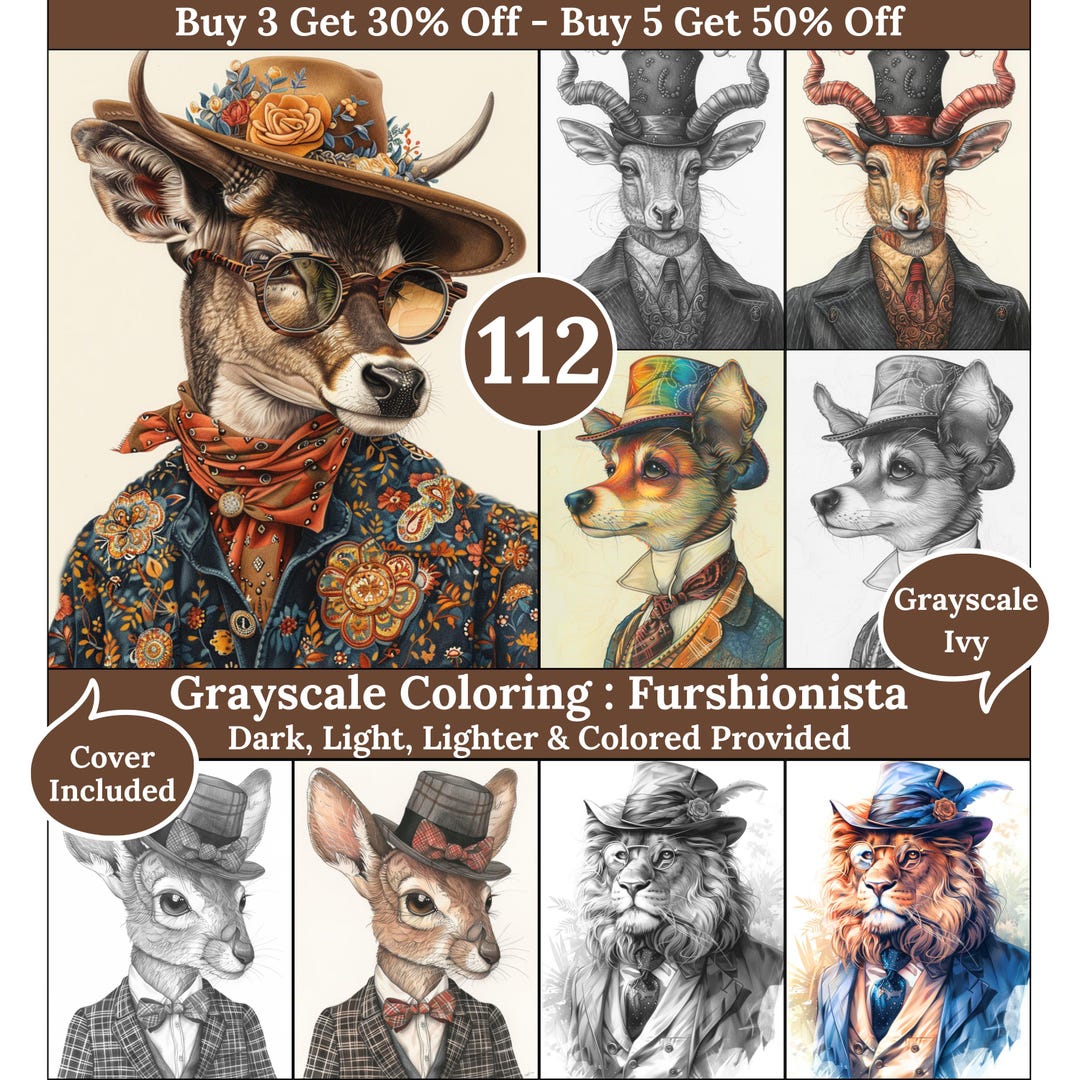 Furshionista, 112 Coloring Pages for Adults, Stress Relief, Grayscale ...