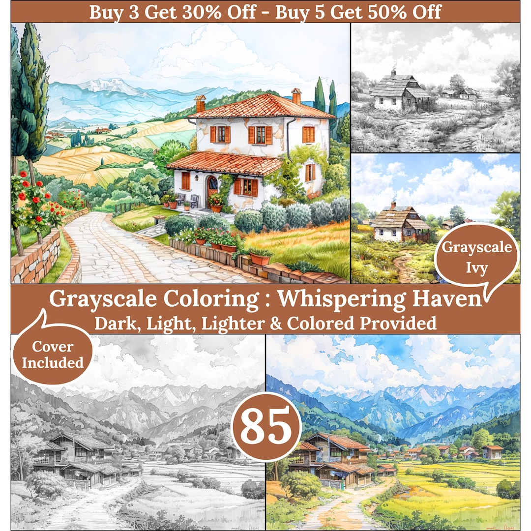 Whispering Haven, 85 Coloring Pages, Stress Relief, Grayscale Drawings ...