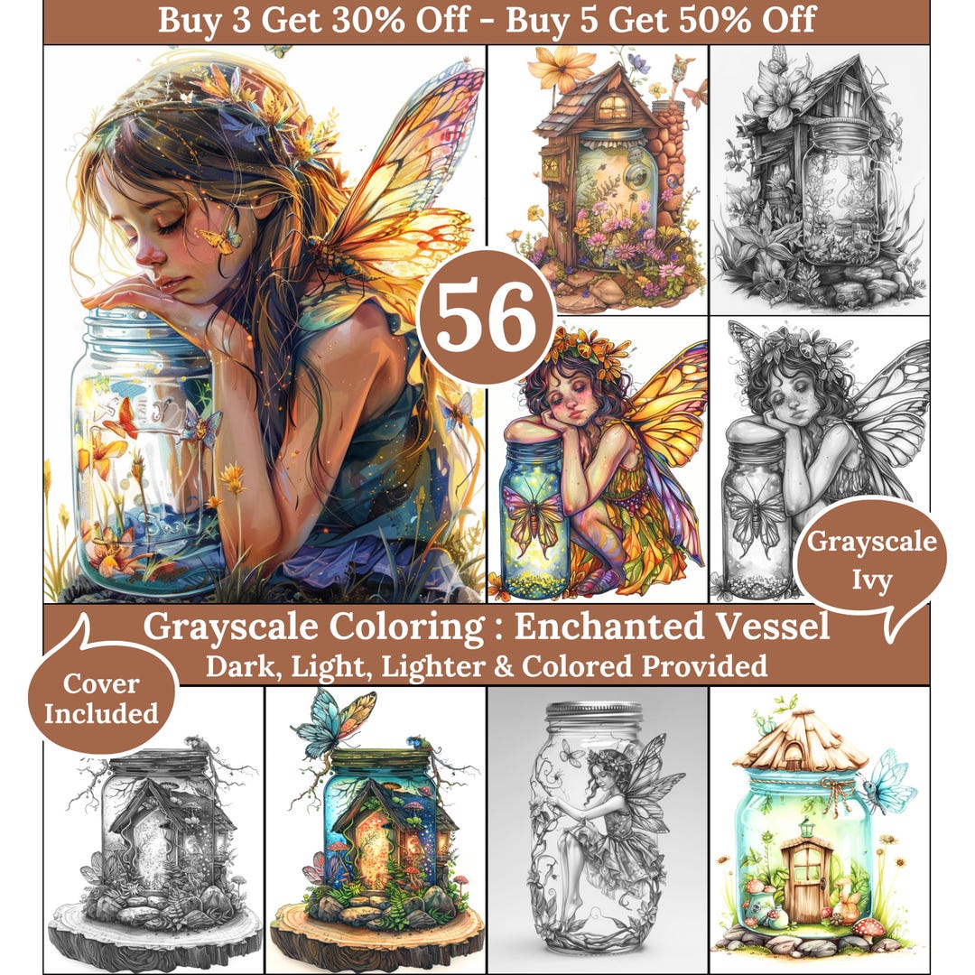 Enchanted Vessel – 56 Grayscale Coloring Pages, Fairy Jars & Whimsical ...