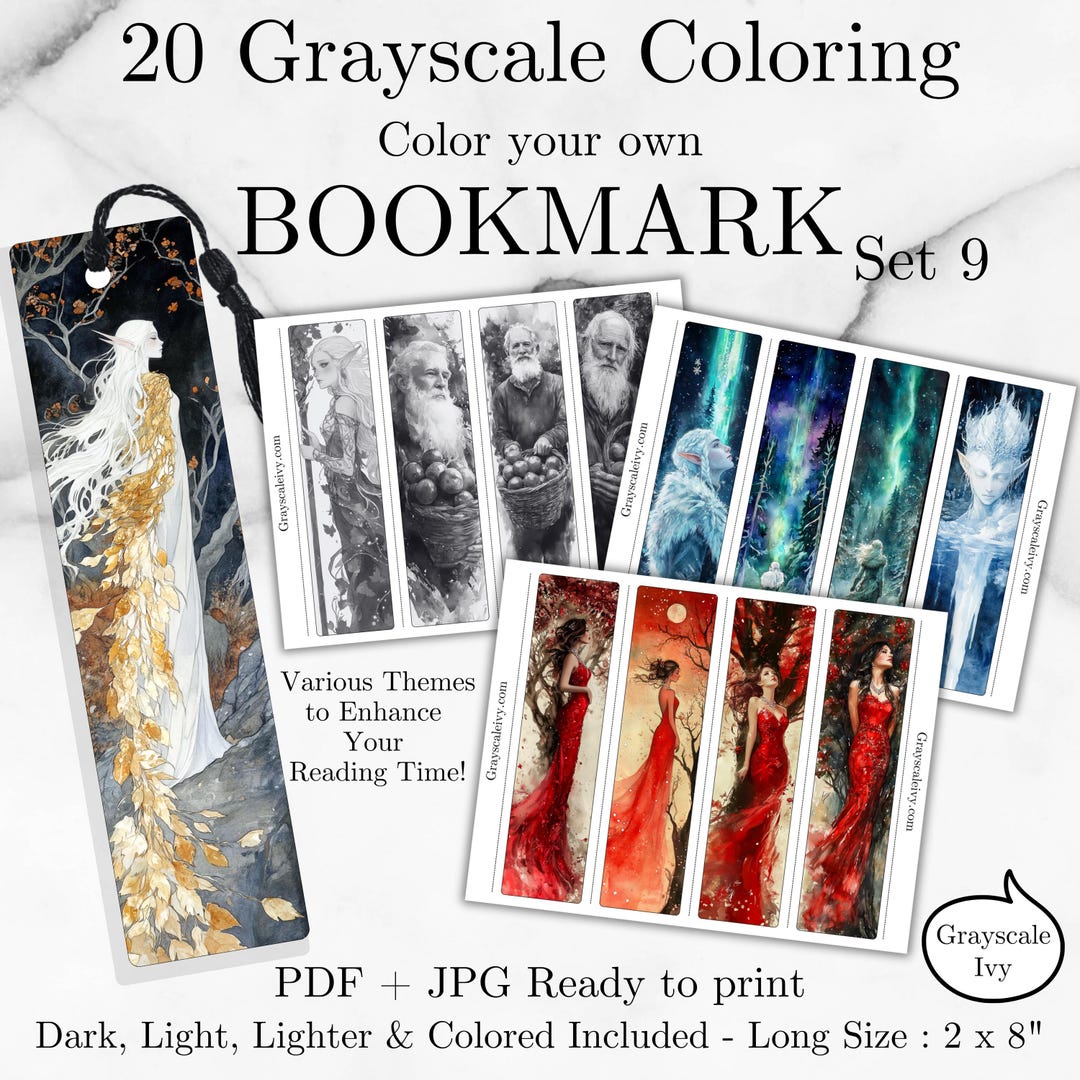 Color Your Own Bookmark Set 9, 20 Grayscale Coloring, PDF and JPG Ready ...