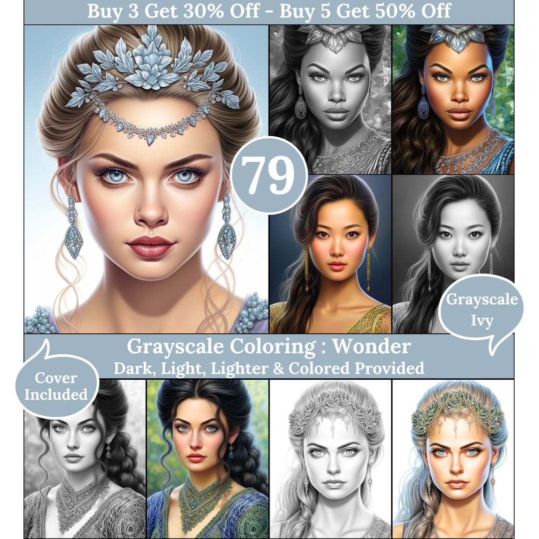 Wonder, 79 Coloring Pages, Stress Relief, Grayscale Drawings, Dark ...