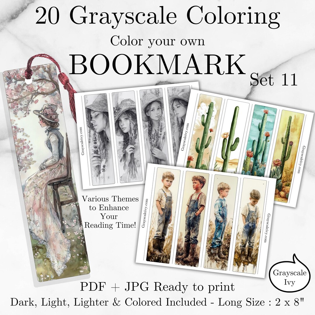 Color Your Own Bookmark Set 11, 20 Grayscale Coloring, PDF and JPG ...