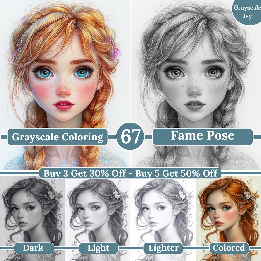 Fame Pose, 67 Printable Grayscale Coloring, Dark Light Lighter ...