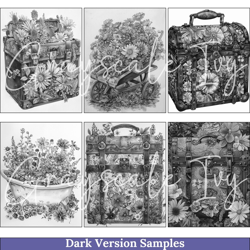 Floral Accents, 78 Coloring Pages, Stress Relief, Grayscale Drawings ...