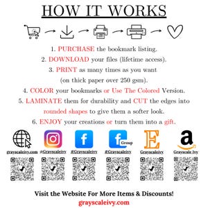 Color Your Own Bookmark Set 8, 20 Grayscale Coloring, PDF and JPG Ready ...