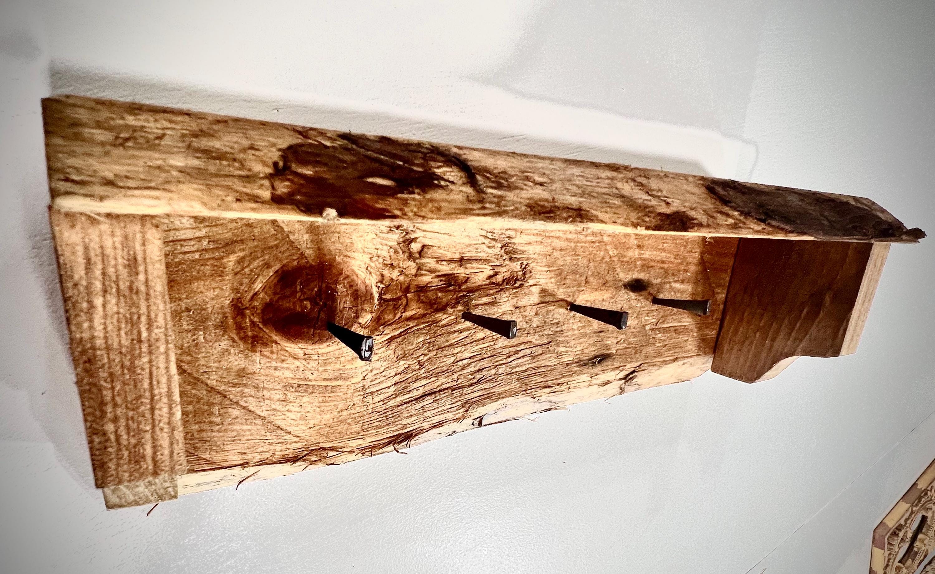 12" Rustic Farmhouse Wall Shelf/key Rack With 4 Hand-made Wrought Iron ...